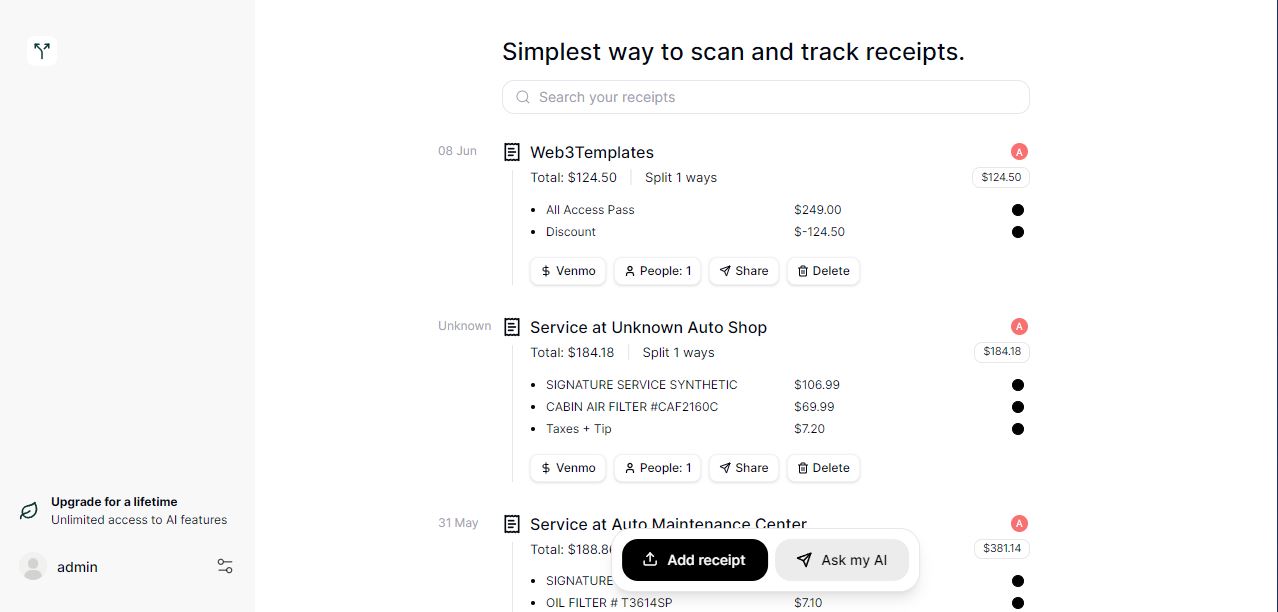 Receipt Scanner | Effortlessly scan, parse, and track your receipts using advanced AI technology
